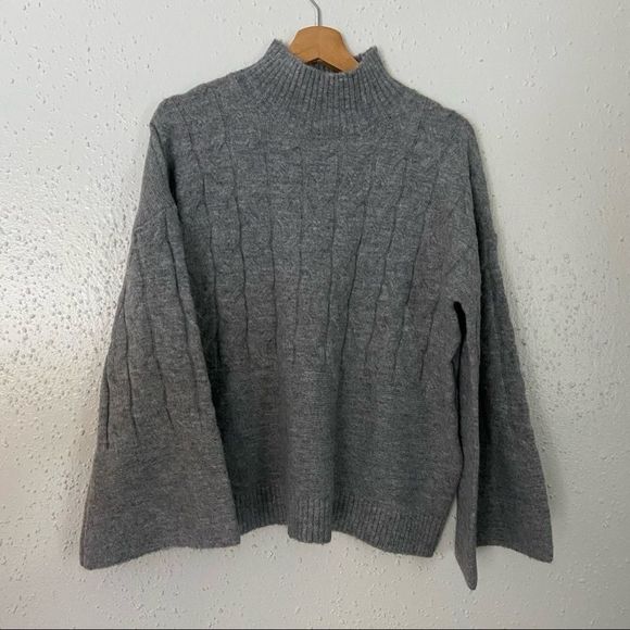 Mud Pie | Sweaters | Nwt Mud Pie Eve Cable Knit Sweater Grey Medium Bell Sleeves | Poshmark